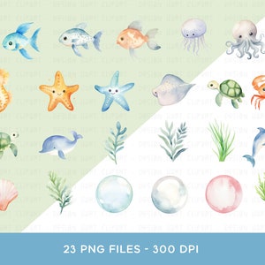 Ocean Clipart Bundle, Watercolor Under the Sea Creatures Animals Beach ...