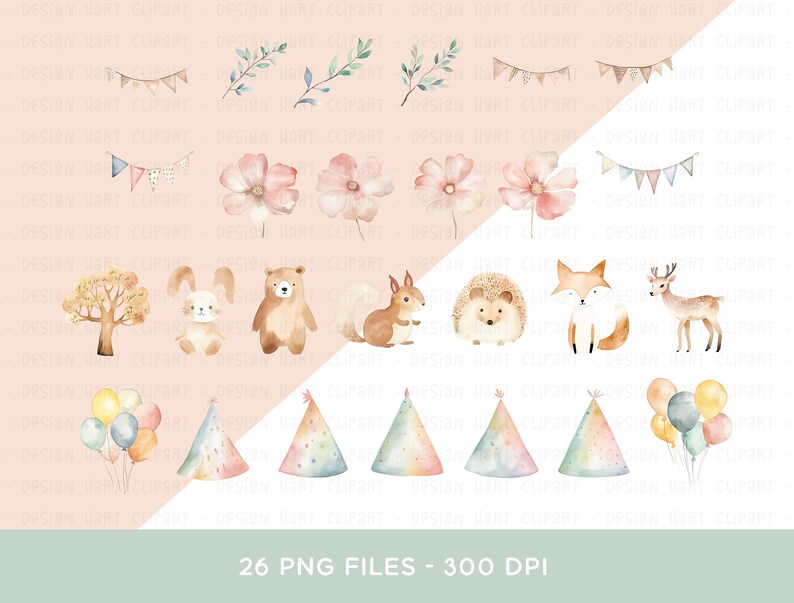 Woodland Party Animals Clipart Bundle - Watercolor Forest Deer Bear ...
