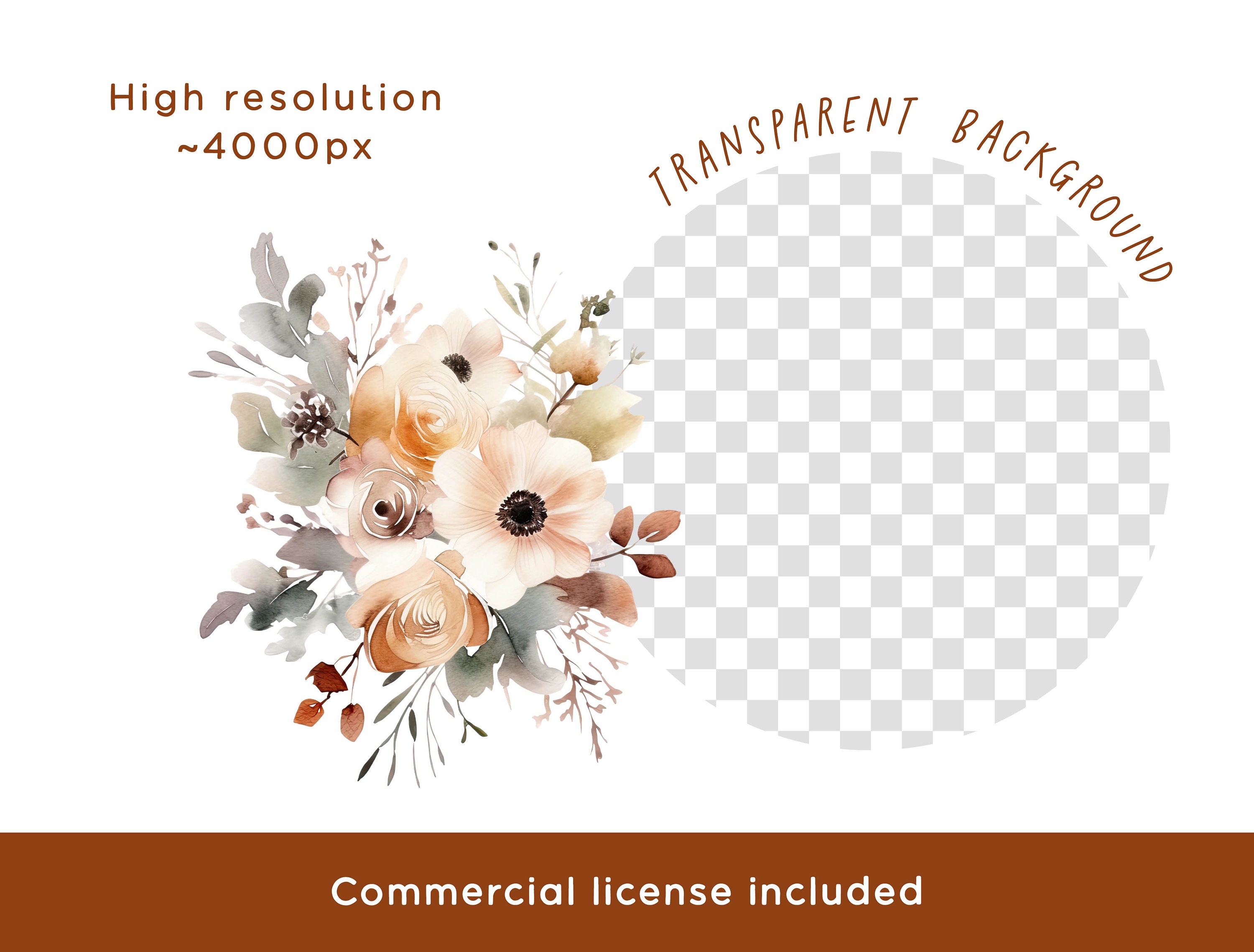 Floral Clipart Bundle, Boho Neutral Watercolor Flower Bouquets Bohemian ...