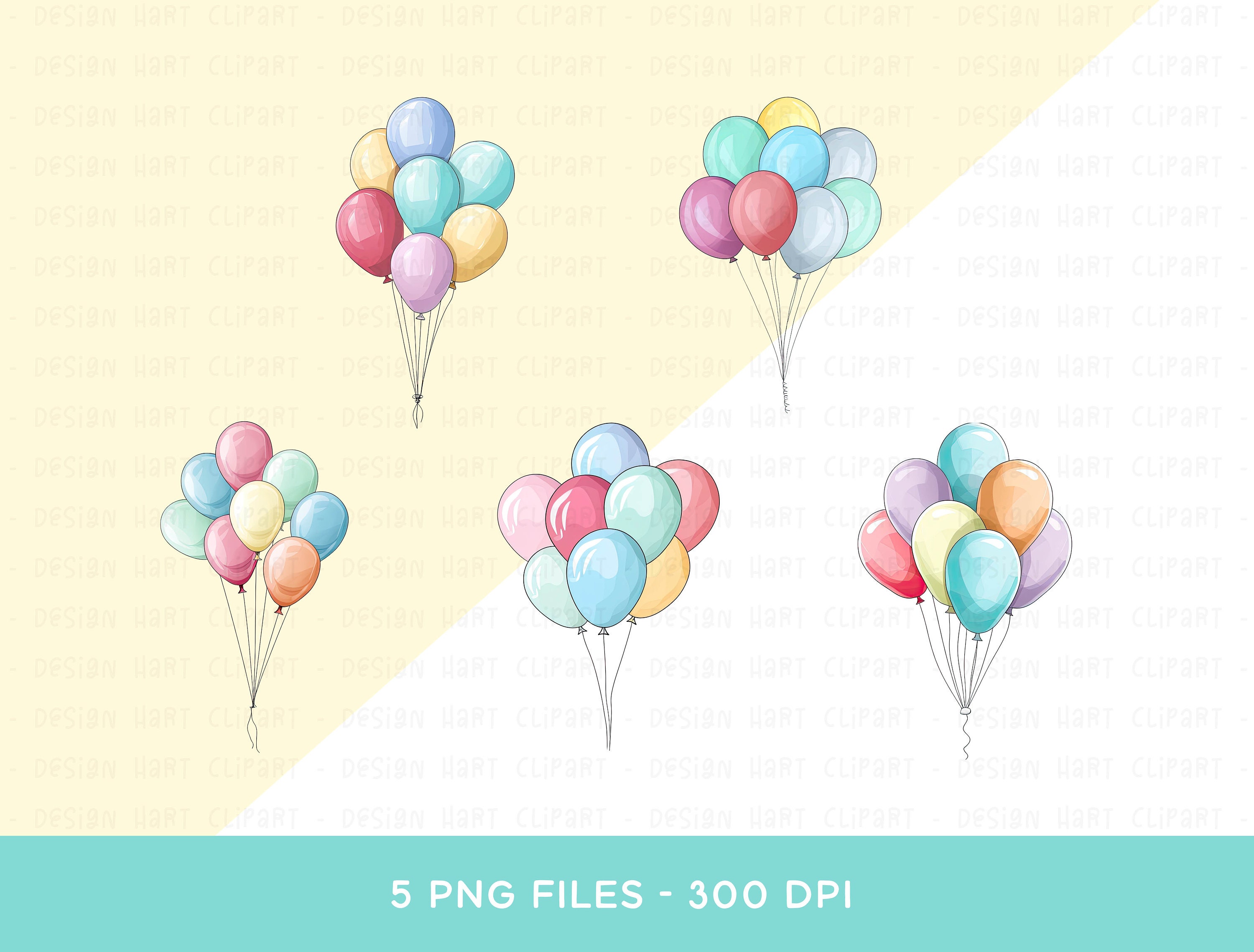 Balloon Clipart Bundle, Colorful Pastel Watercolor Party Balloons PNG ...