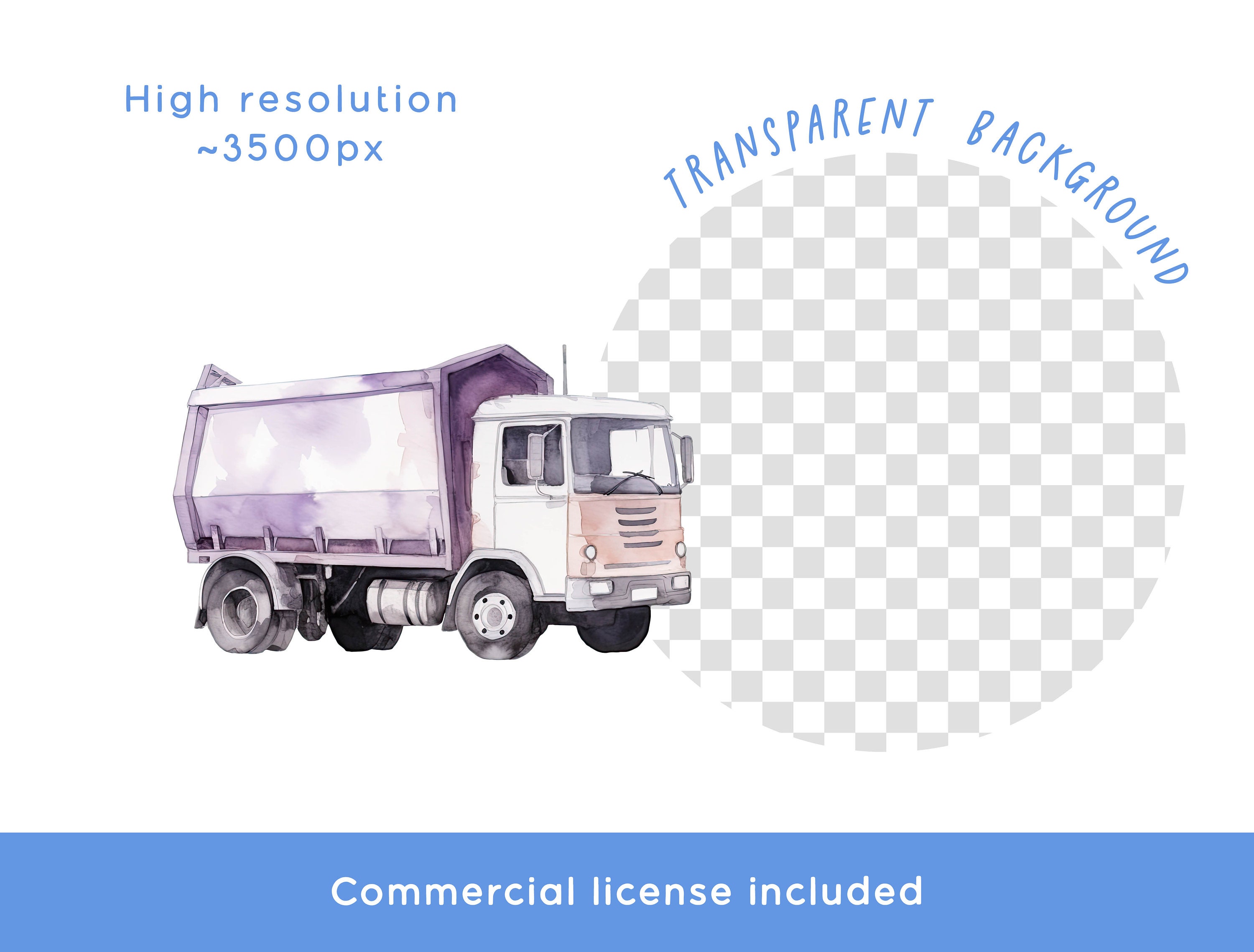 Watercolor Truck Clipart Bundle: Colorful Vehicles Garbage Trucks PNG ...