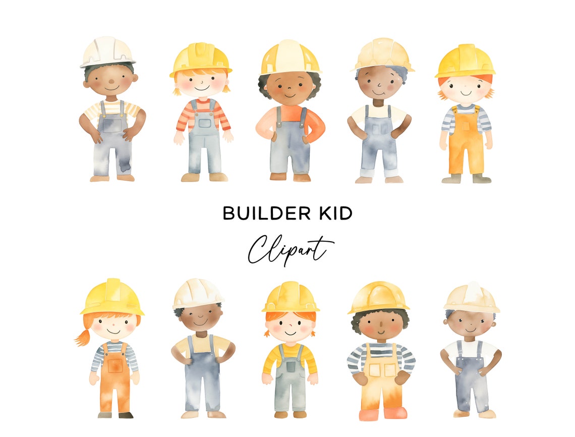 Builder Kid Clipart Bundle, Construction Worker Children Boys Girls PNG ...