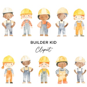 Builder Kid Clipart Bundle, Construction Worker Children Boys Girls PNG ...