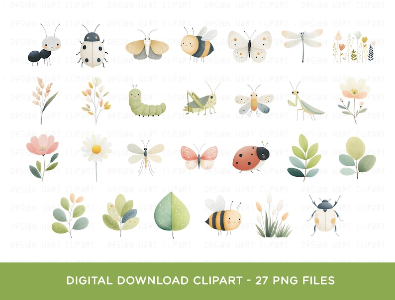 Bugs Clipart Bundle, Cute Ladybug Bee Grasshopper Moth Butterfly ...