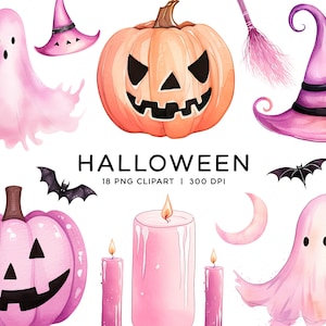Halloween Clipart Bundle, Cute Pumpkin Jack-o-lantern Pink Purple ...