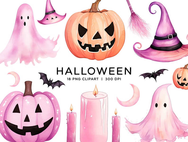 Halloween Clipart Bundle Cute Pumpkin Jack-o-lantern Pink - Etsy Australia