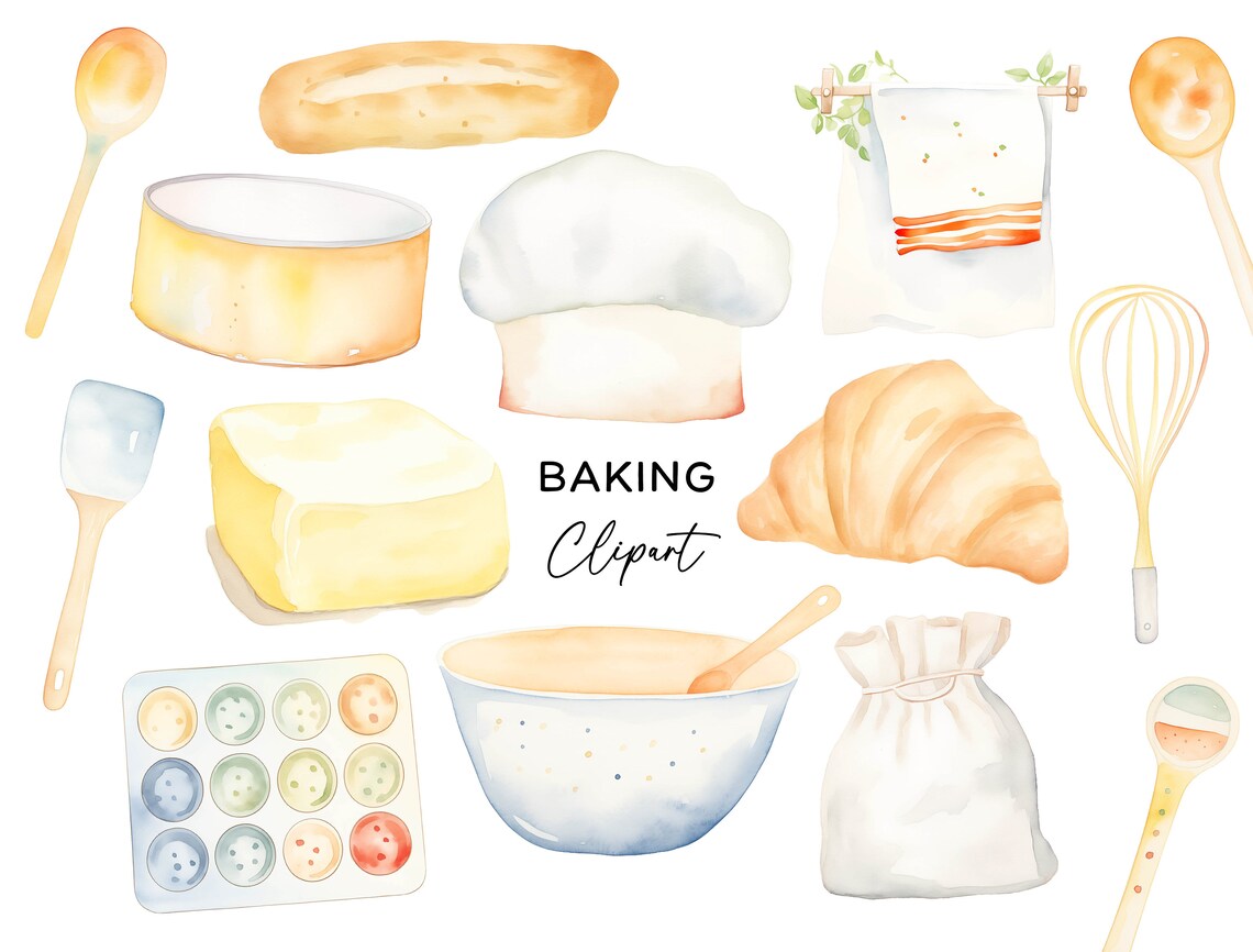 Baking Clipart Bundle Set, PNG Digital Download Watercolor Bakery ...