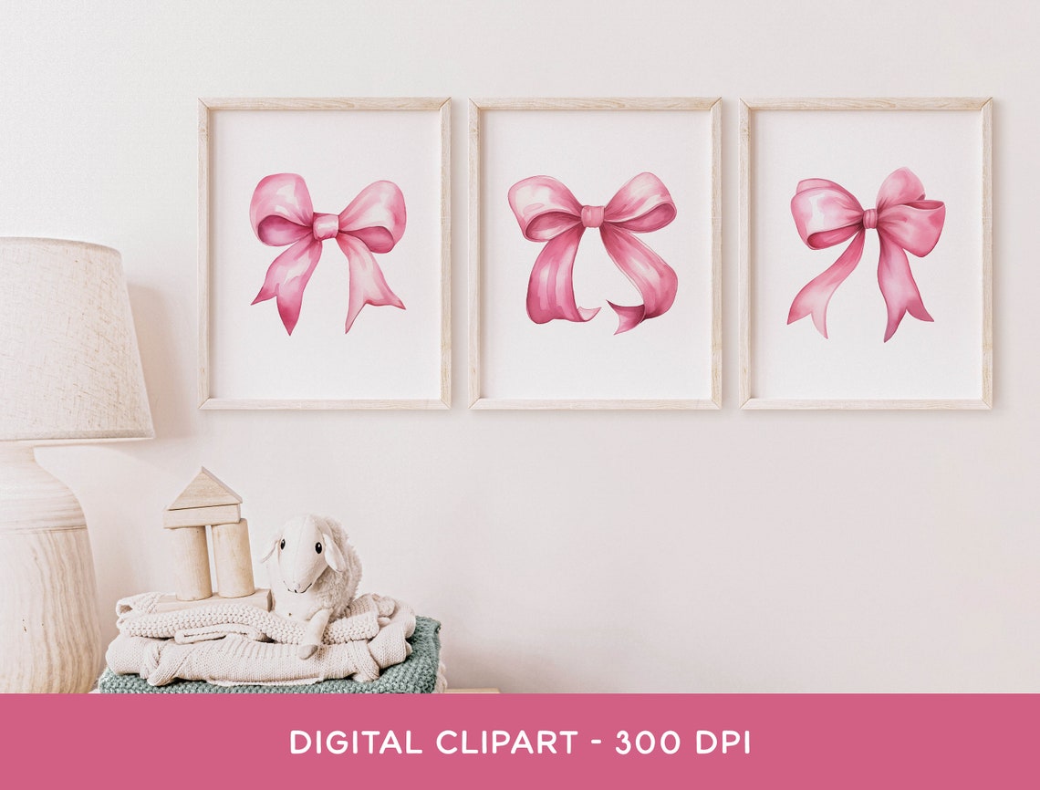 Bow Clipart Bundle Set, Watercolor Pink Bows Ribbons, Pastel Pink PNG ...