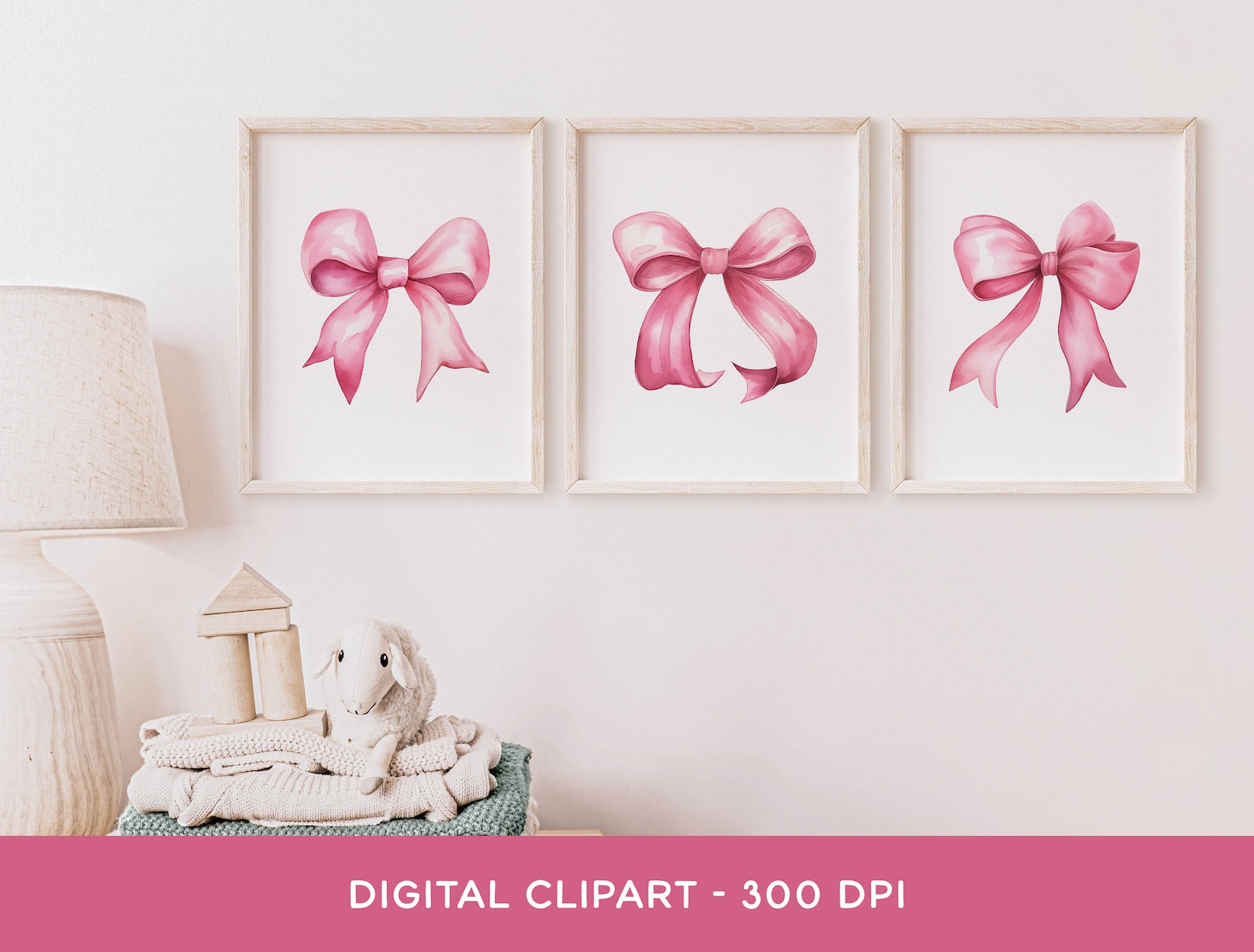Bow Clipart Bundle Set, Watercolor Pink Bows Ribbons, Pastel Pink PNG ...