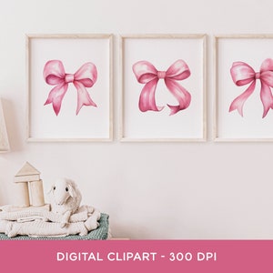 Bow Clipart Bundle Set, Watercolor Pink Bows Ribbons, Pastel Pink PNG ...