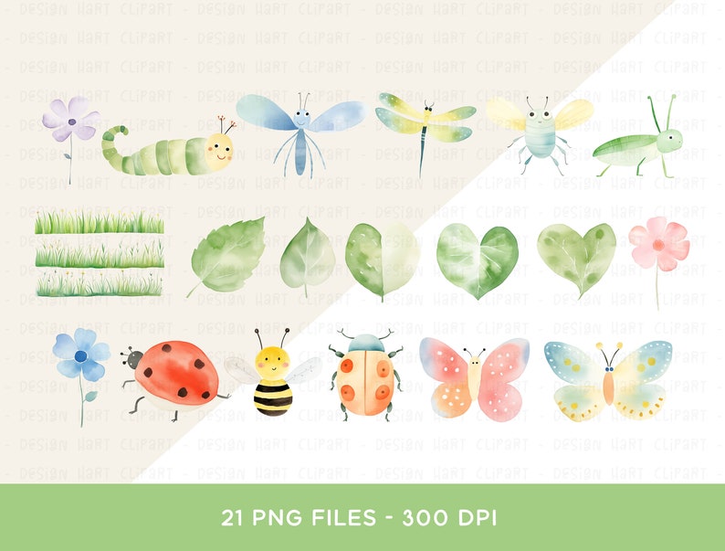 Bugs Clipart Bundle, Cute Ladybug Bee Grasshopper Moth Butterfly ...