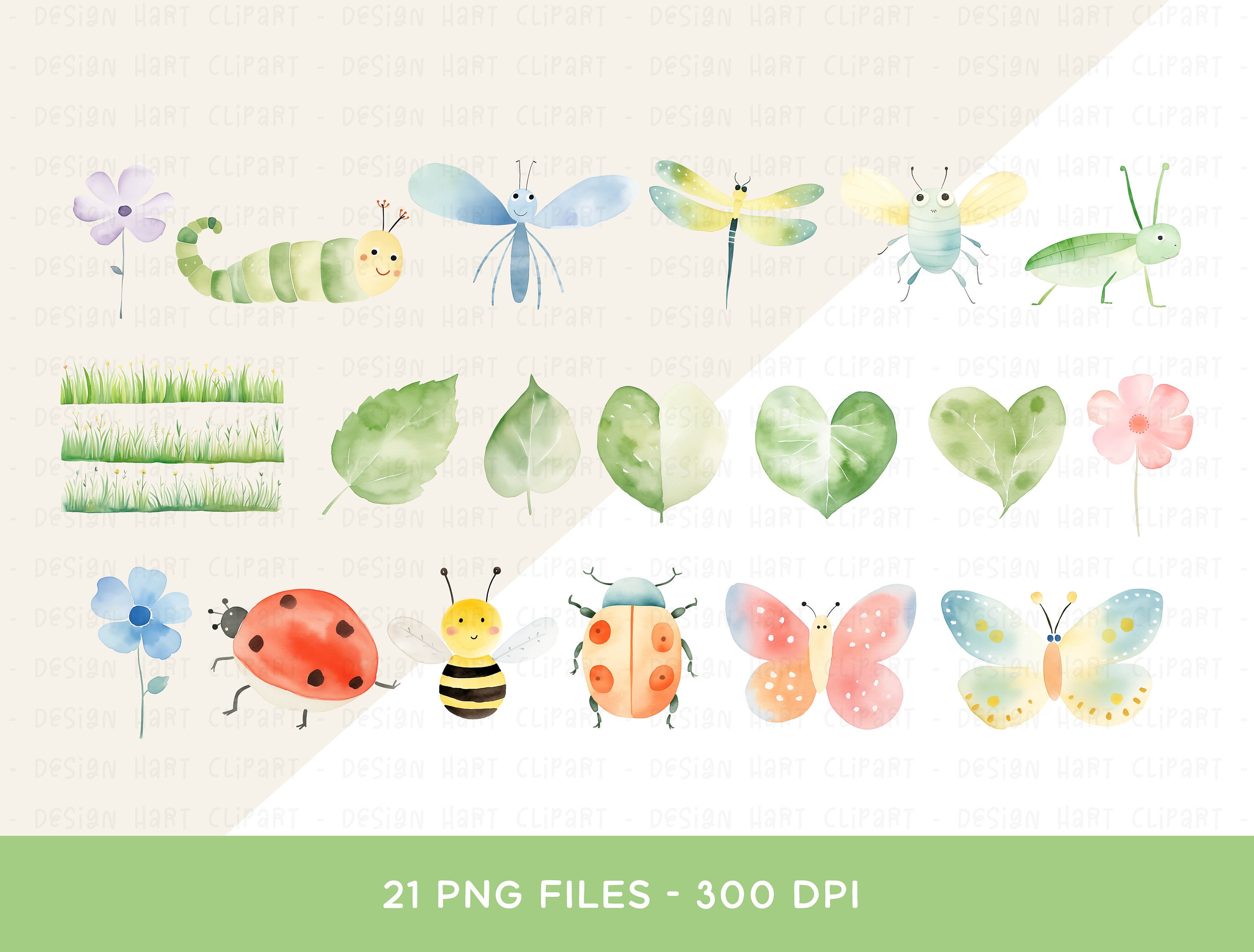Bugs Clipart Bundle, Cute Ladybug Bee Grasshopper Moth Butterfly ...