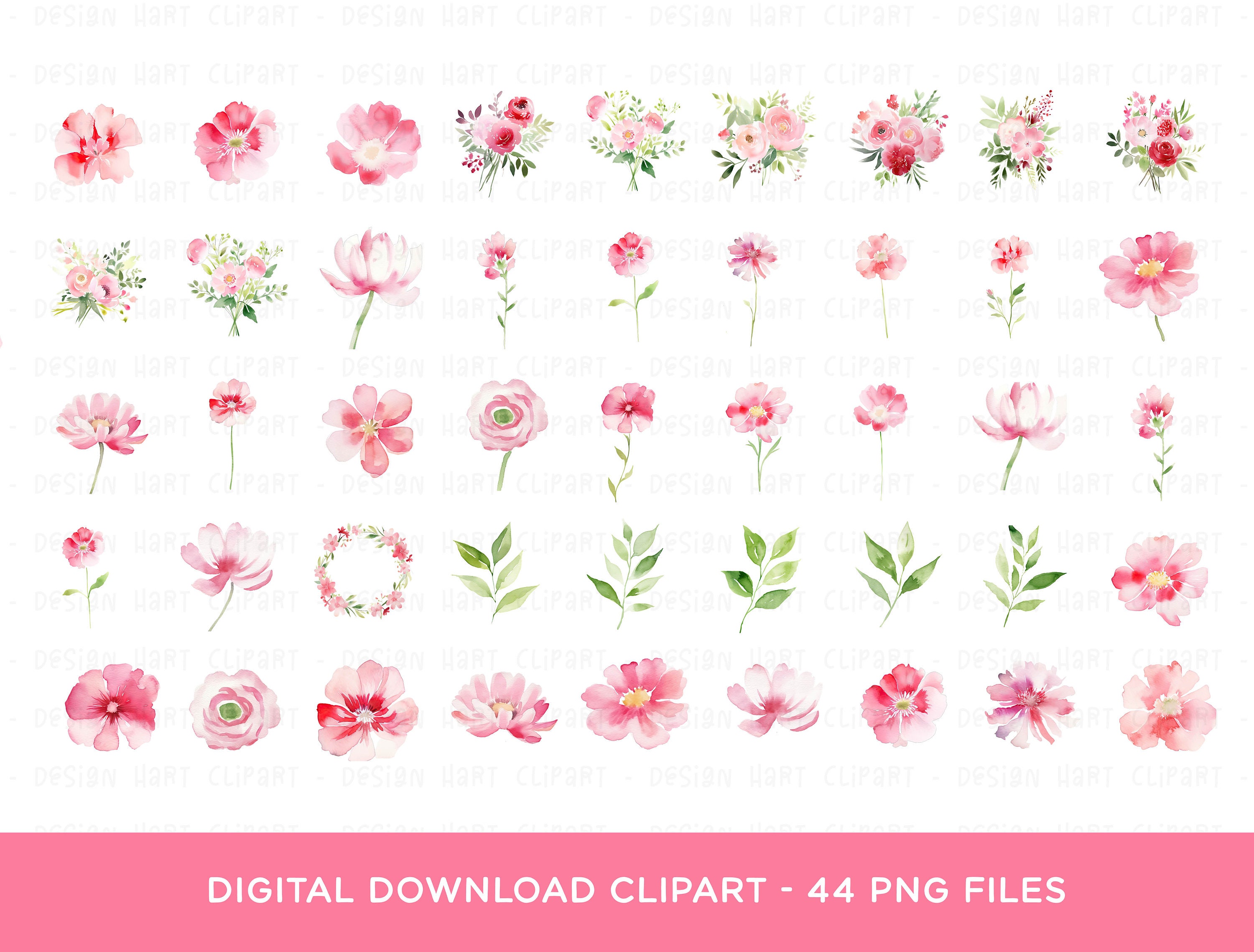 Watercolor Flowers Clipart Bundle Pink Floral Elements - Etsy