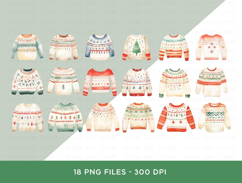 Christmas Jumpers Clipart Bundle, PNG Graphics Digital Download ...