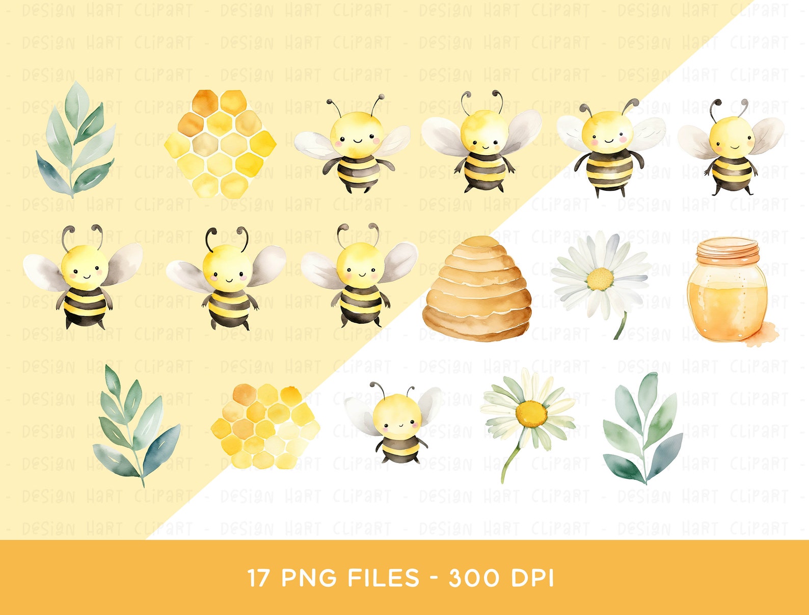 Bee Clipart Bundle, Watercolor Bumble Bee Honeycomb Clip Art PNG ...