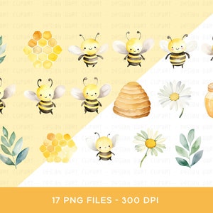 Bee Clipart Bundle, Watercolor Bumble Bee Honeycomb Clip Art PNG ...