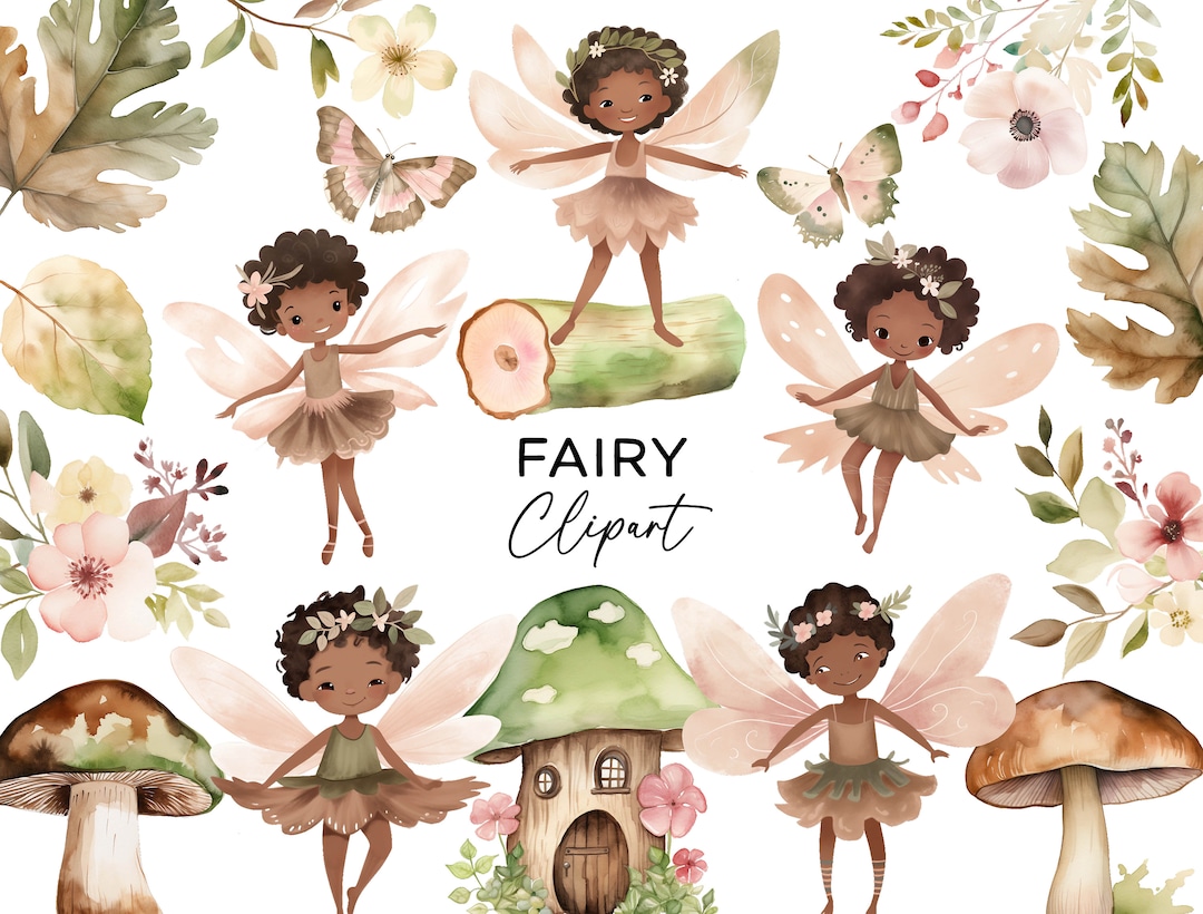 Fairy Clipart Bundle - Black Girl Dark Skin Fairies, Enchanted Forest ...