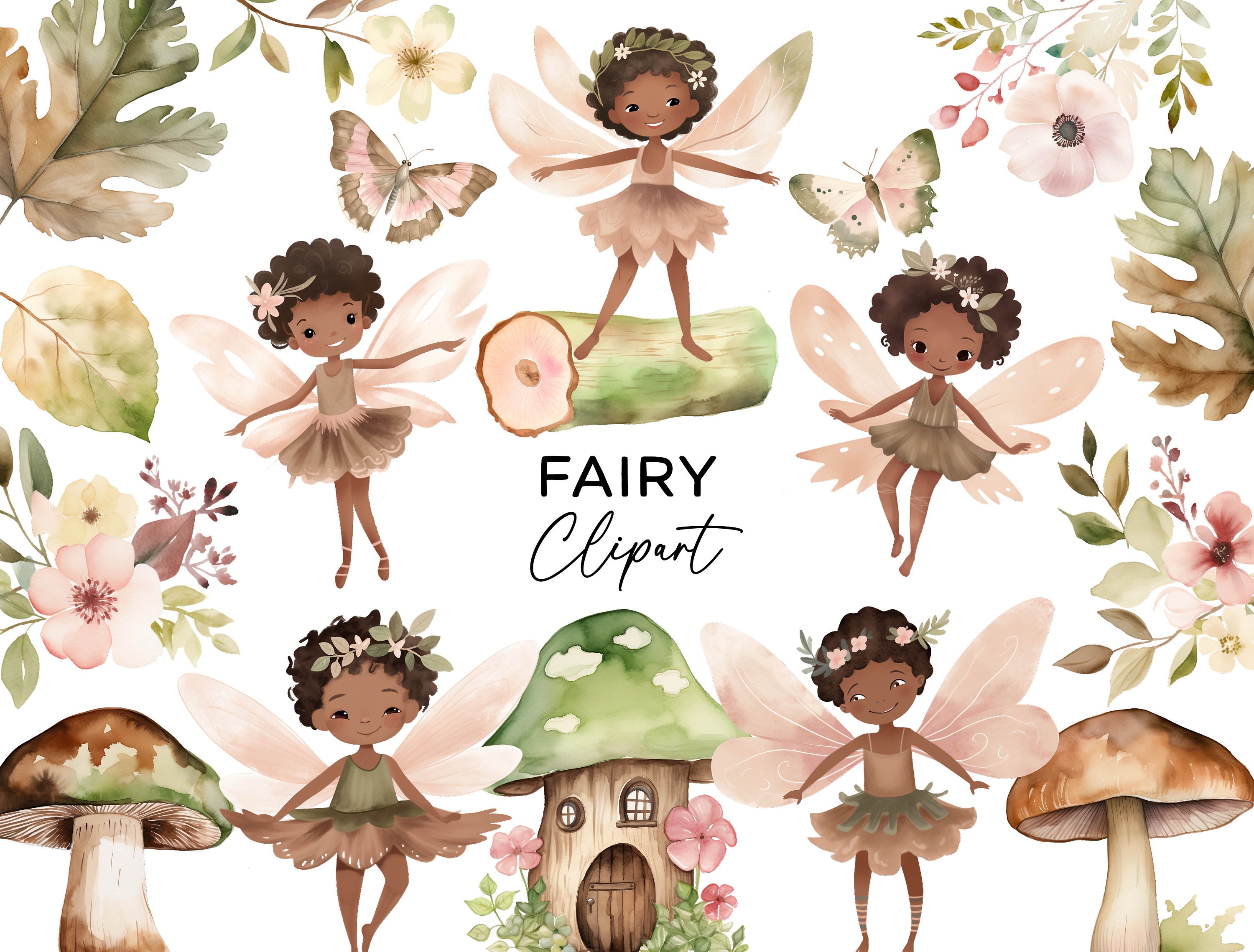 Fairy Clipart Bundle Black Girl Dark Skin Fairies, Enchanted Forest PNG ...