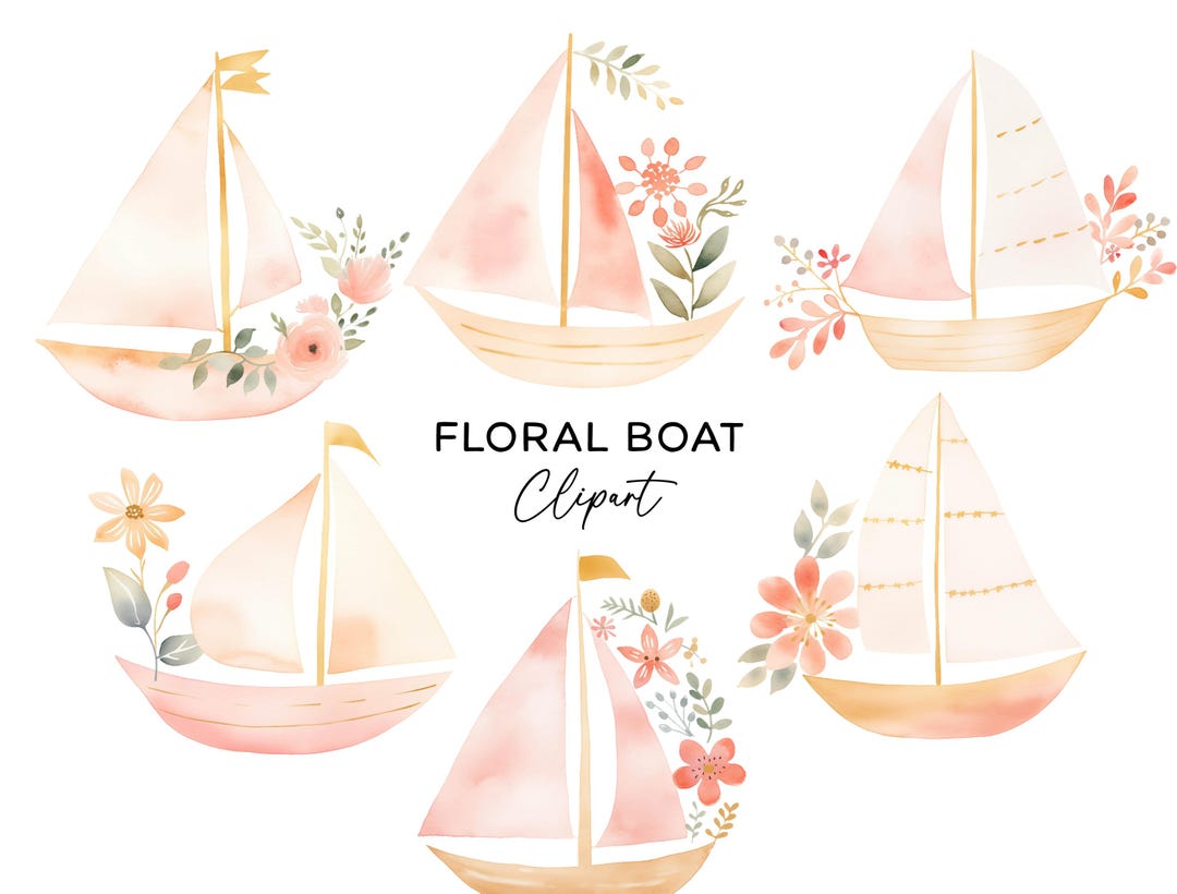 Floral Sailboat Clipart Bundle, PNG Graphics Digital Download ...