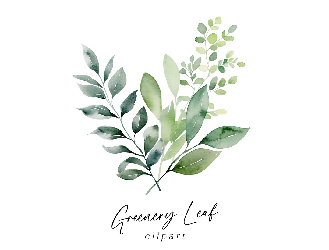 Leaf Bouquet Clipart - Watercolor Greenery Painted Leaves PNG Graphics ...