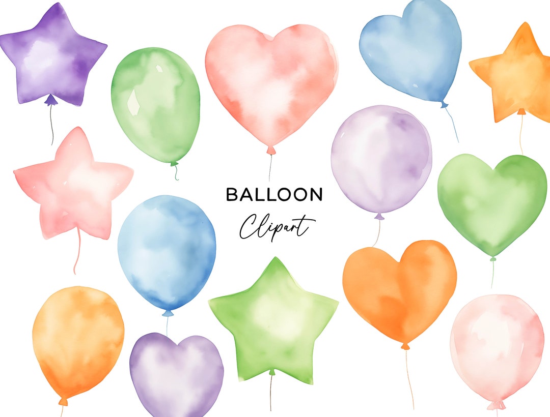 Balloon Clipart Bundle, Colorful Pastel Balloon Shapes Heart Star for ...