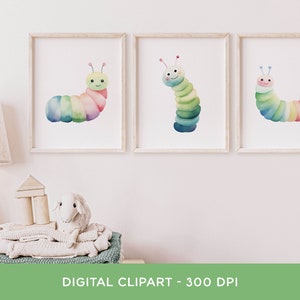 Caterpillar Clipart Bundle, Cute Rainbow Bug Caterpillars Watercolor ...