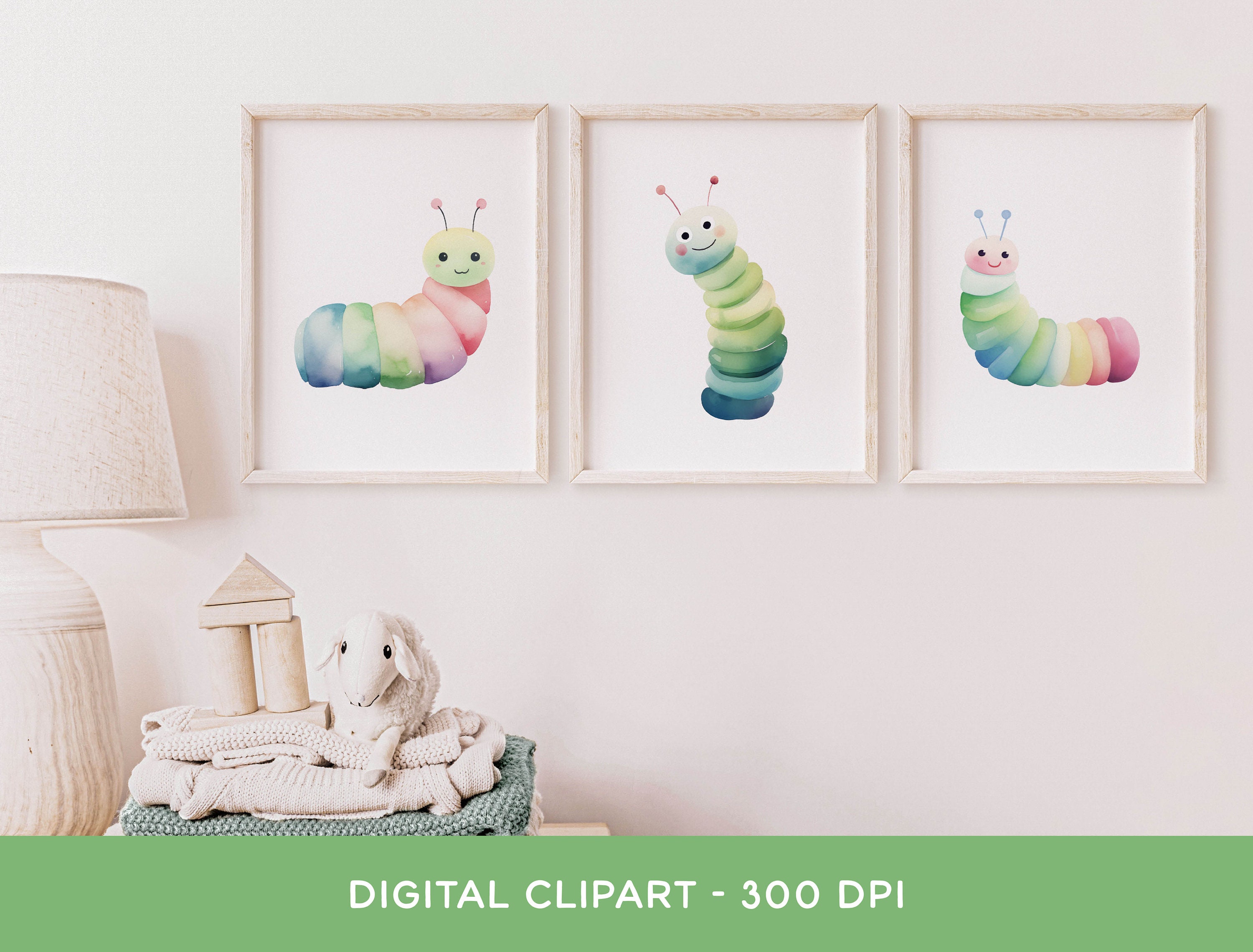 Caterpillar Clipart Bundle, Cute Rainbow Bug Caterpillars Watercolor ...