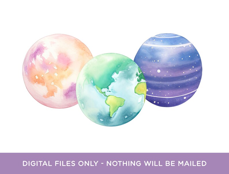 Planets Clipart Bundle Watercolor Pastel Galaxy Solar System - Etsy