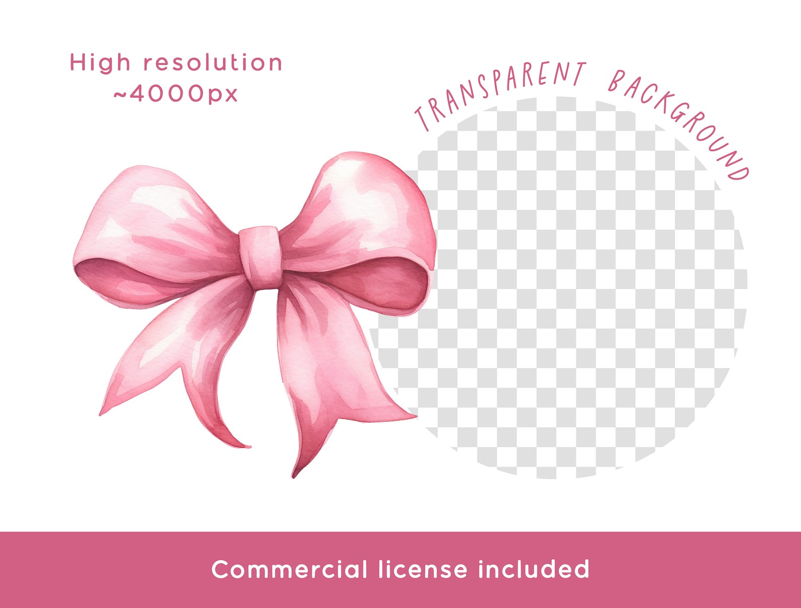 Bow Clipart Bundle Set, Watercolor Pink Bows Ribbons, Pastel Pink PNG ...