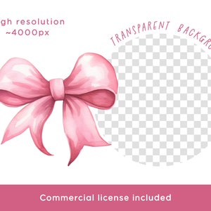 Bow Clipart Bundle Set, Watercolor Pink Bows Ribbons, Pastel Pink PNG ...