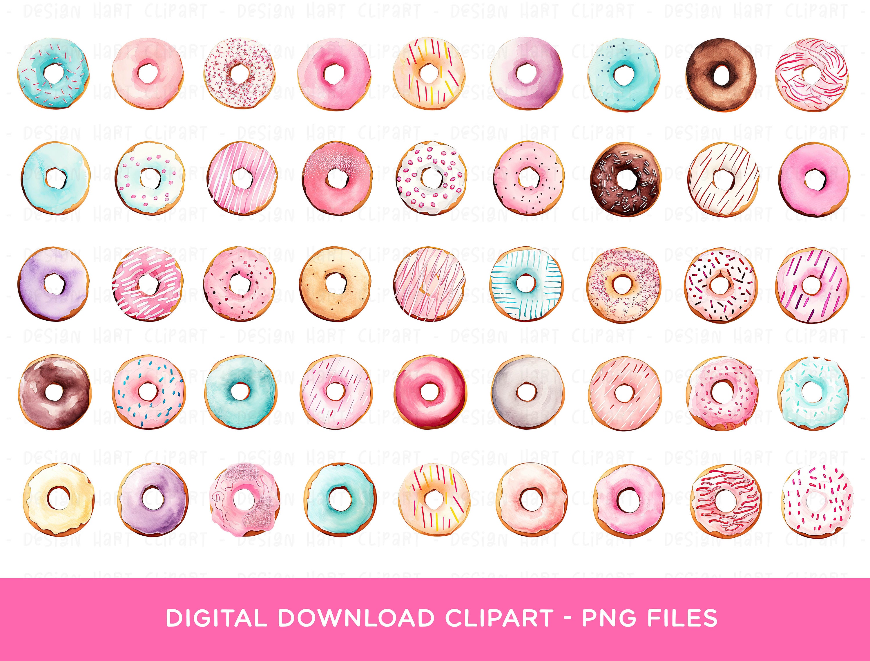 Watercolor Donuts Clipart Bundle, PNG Graphics Digital Download ...