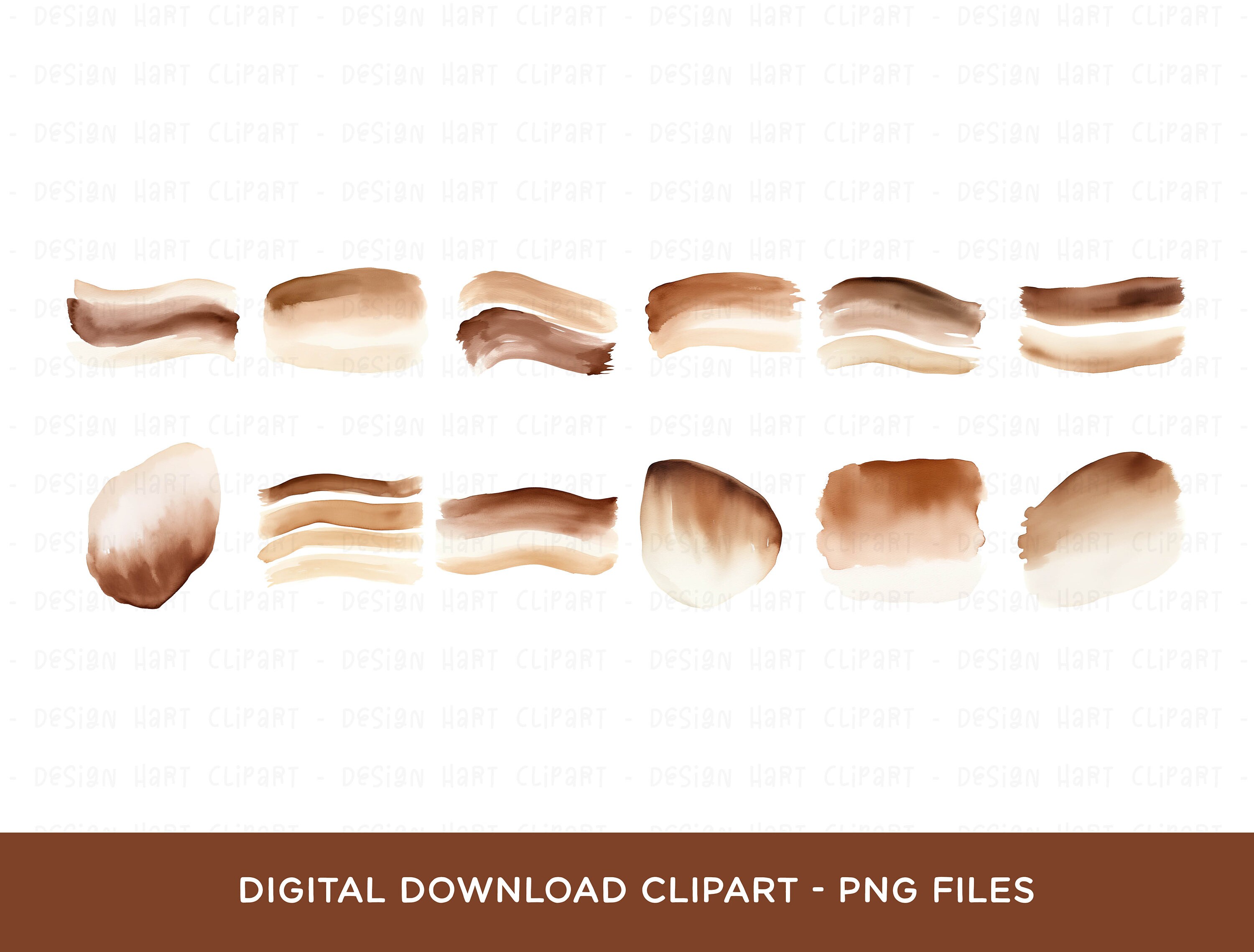 Brush Stroke Clipart Bundle, Neutral Earthy Brown Cream Watercolor ...
