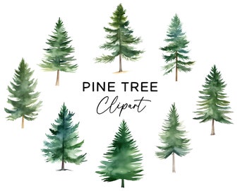 Watercolor Pine Trees Clipart: Christmas Forest PNG (digital Download ...