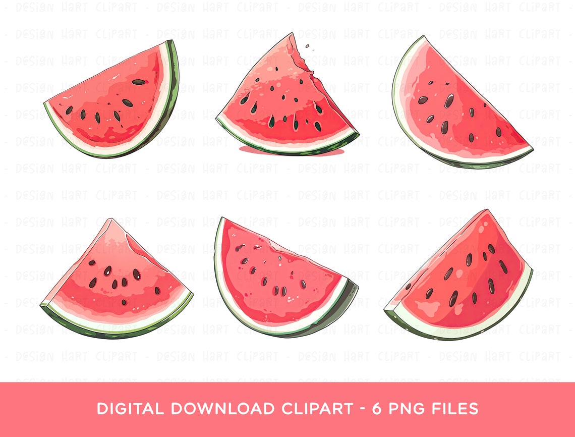 Watermelon Clipart Bundle, Watercolor Summer Fruit Slices PNG Clip Art ...