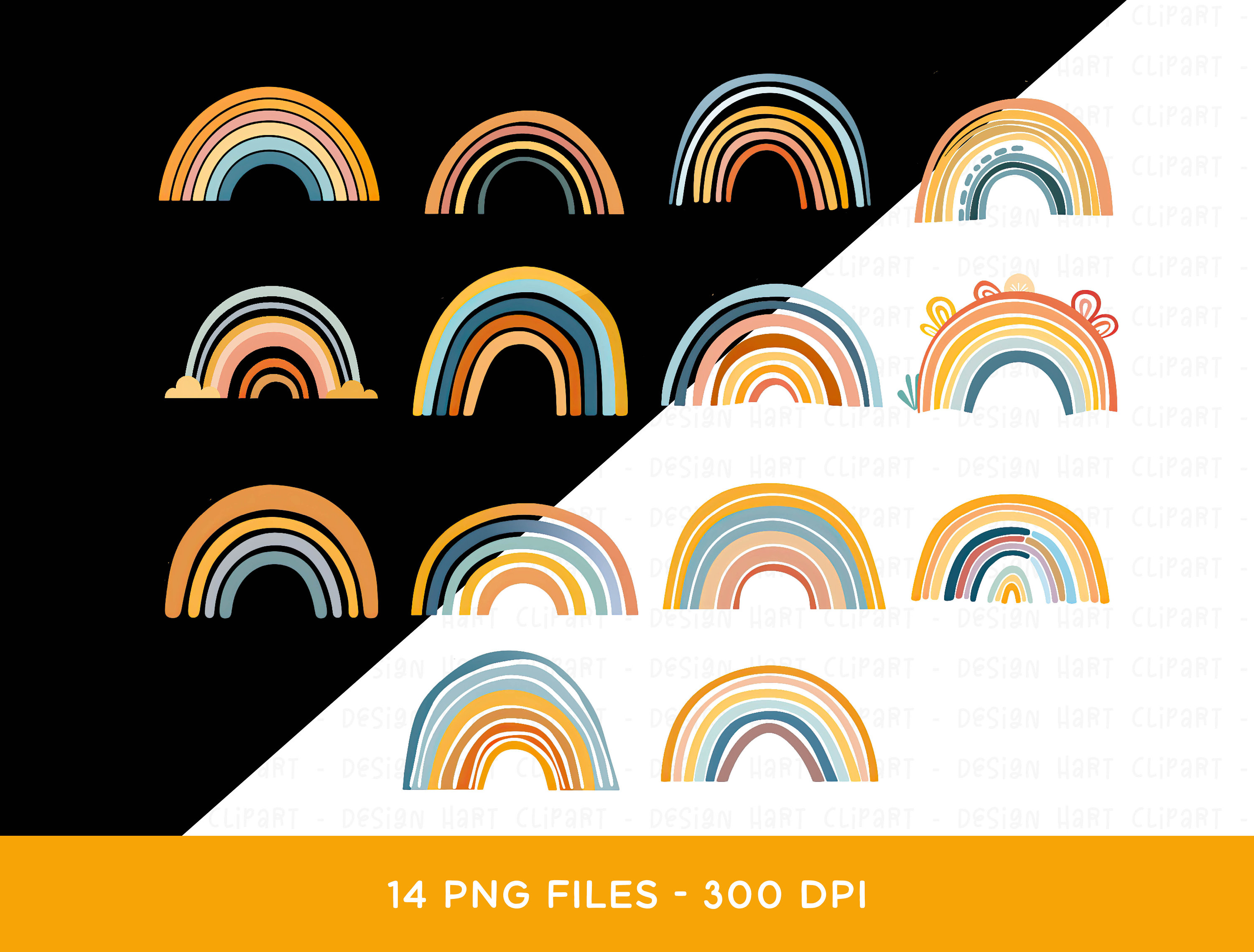 Rainbow Clipart Bundle Boho Kids Rainbow Icons Colorful PNG - Etsy