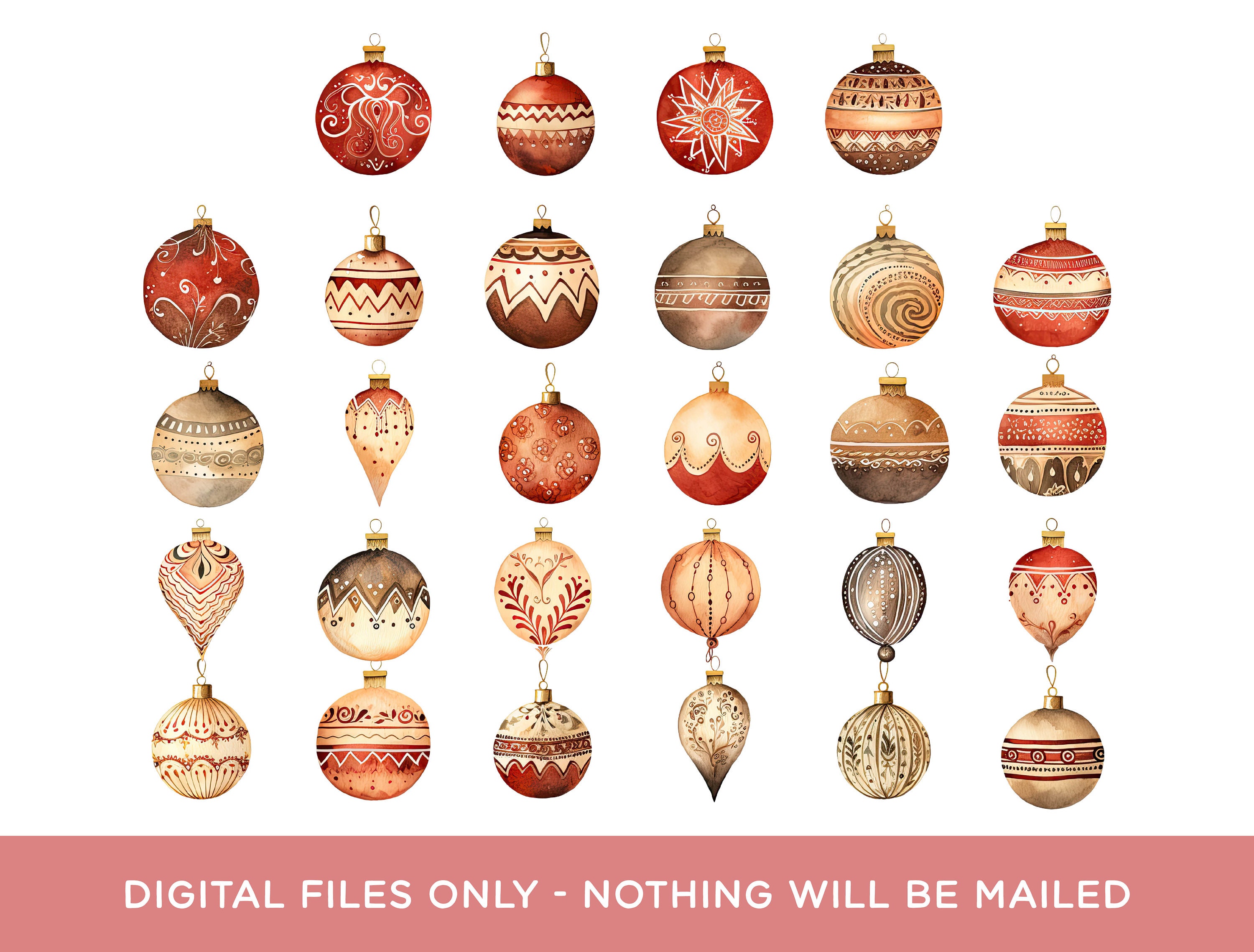 Christmas Baubles Clipart Bundle PNG Watercolor Red and Gold - Etsy