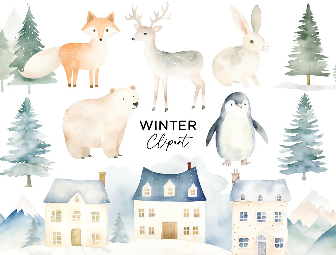 Winter Clipart Bundle, PNG Graphics Digital Download Watercolor White ...