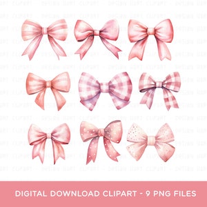 Bow Clipart Bundle Set, Watercolor Pink Bows Ribbons, Pastel Pink PNG ...