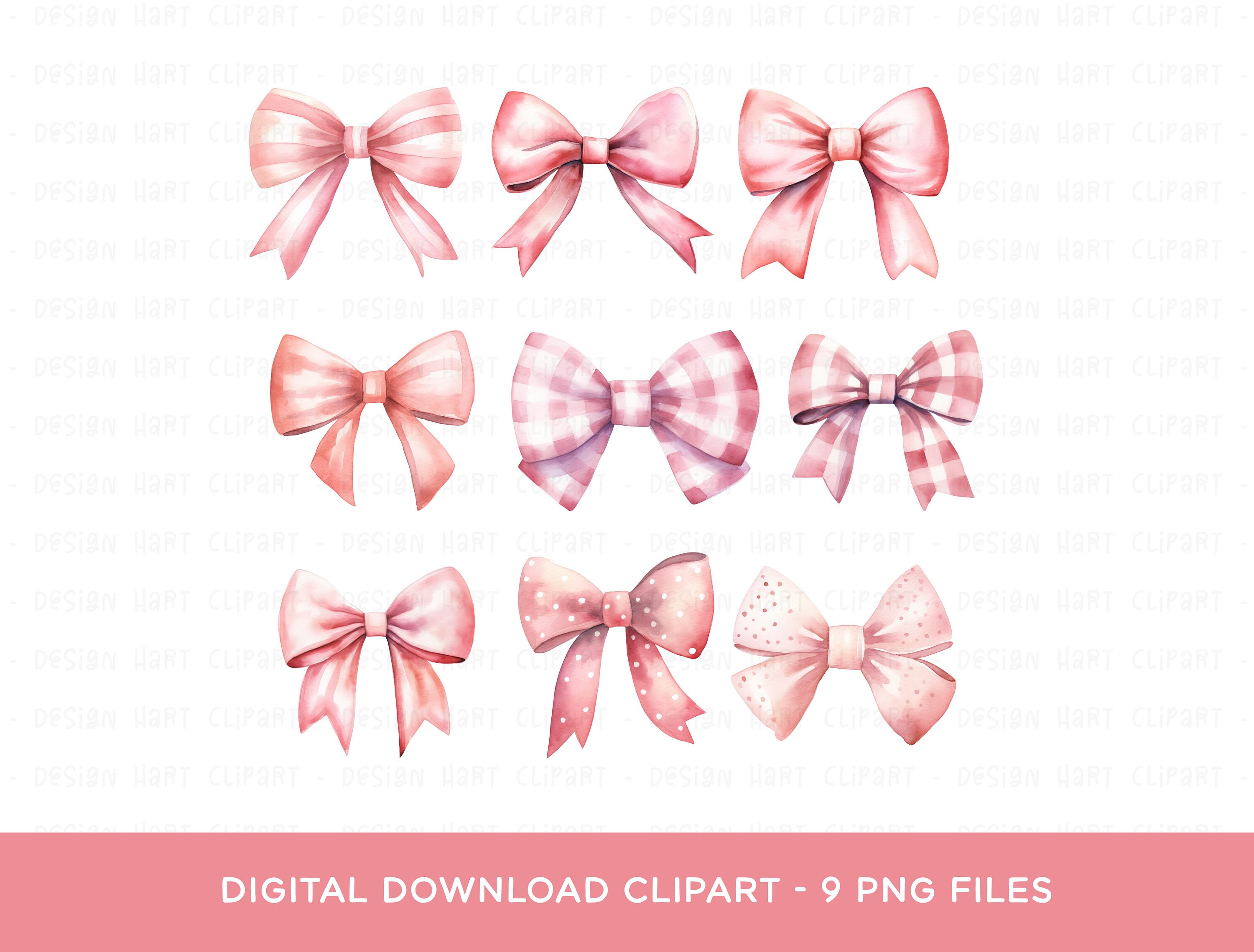 Bow Clipart Bundle Set, Watercolor Pink Bows Ribbons, Pastel Pink PNG ...
