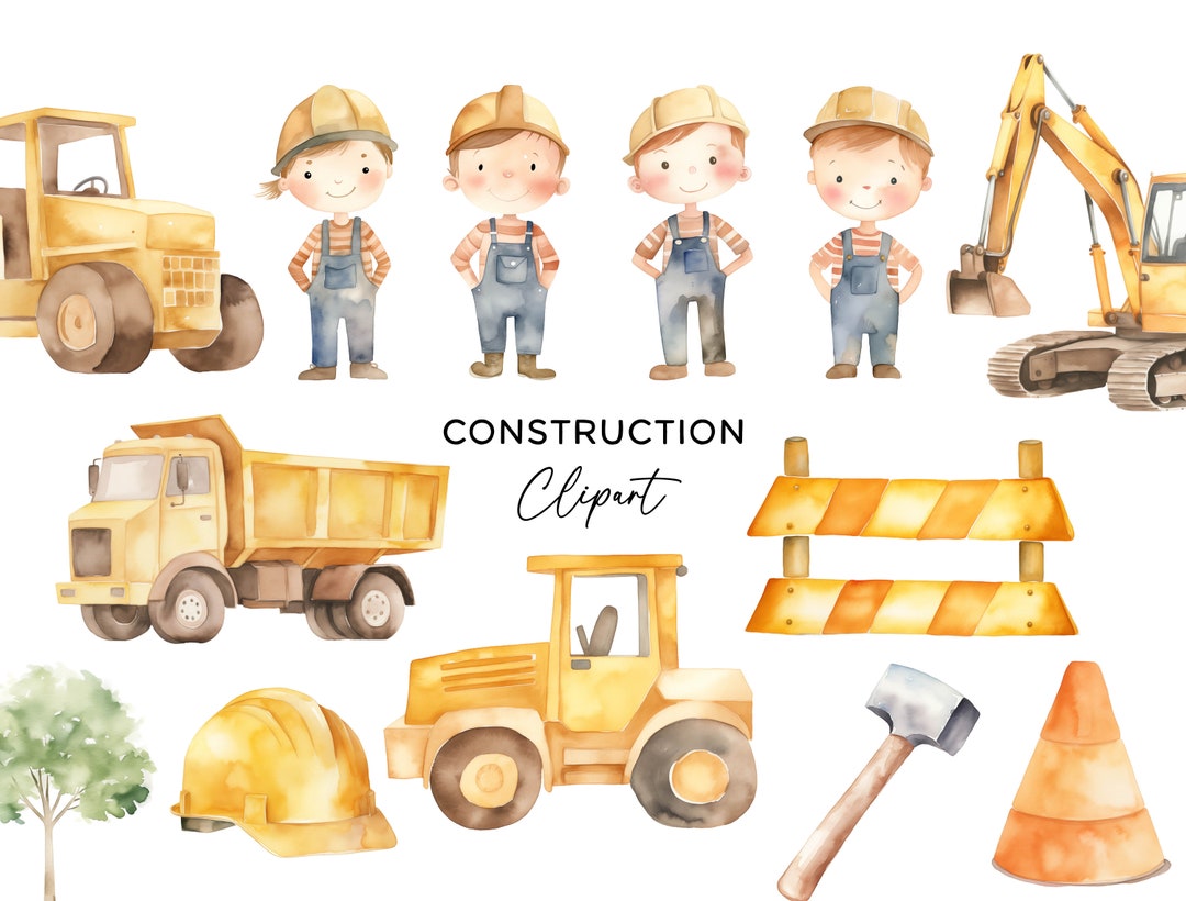 Construction Kid Clipart Bundle, Builder Vehicles Digger Excavator Dump ...