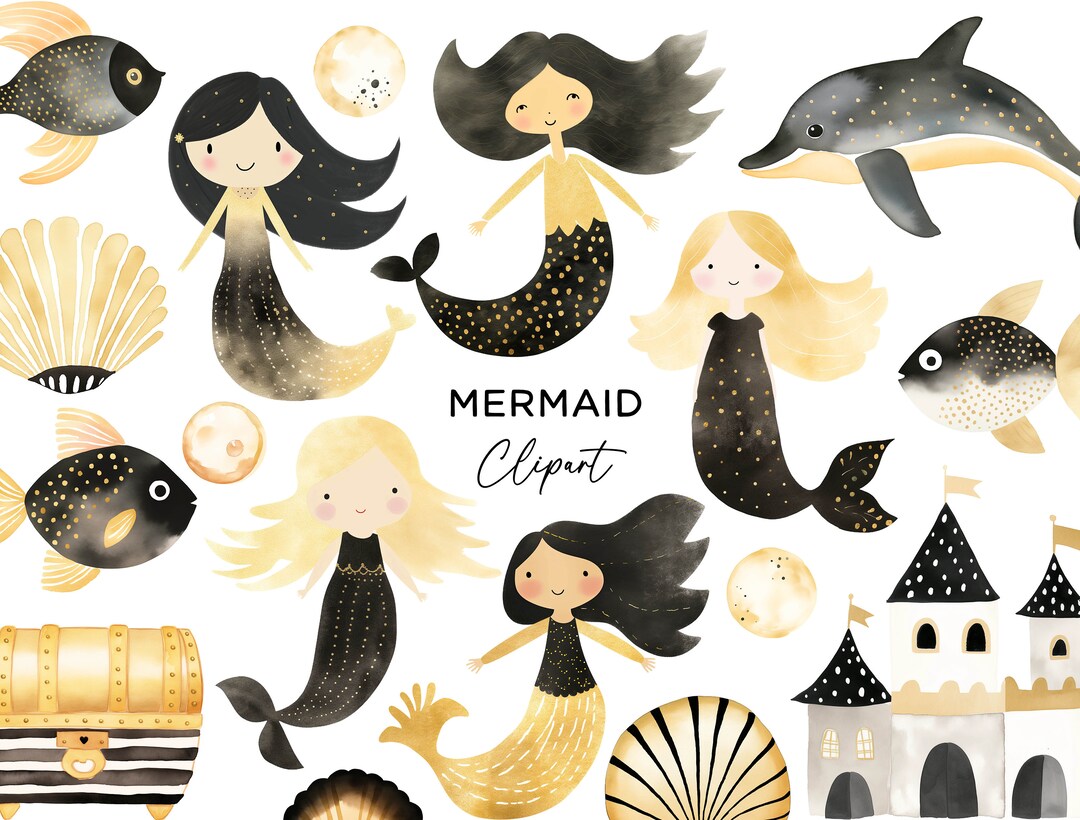 Mermaid Clipart Bundle, Mermaid Underwater Ocean Sea Animals Baby Girl ...