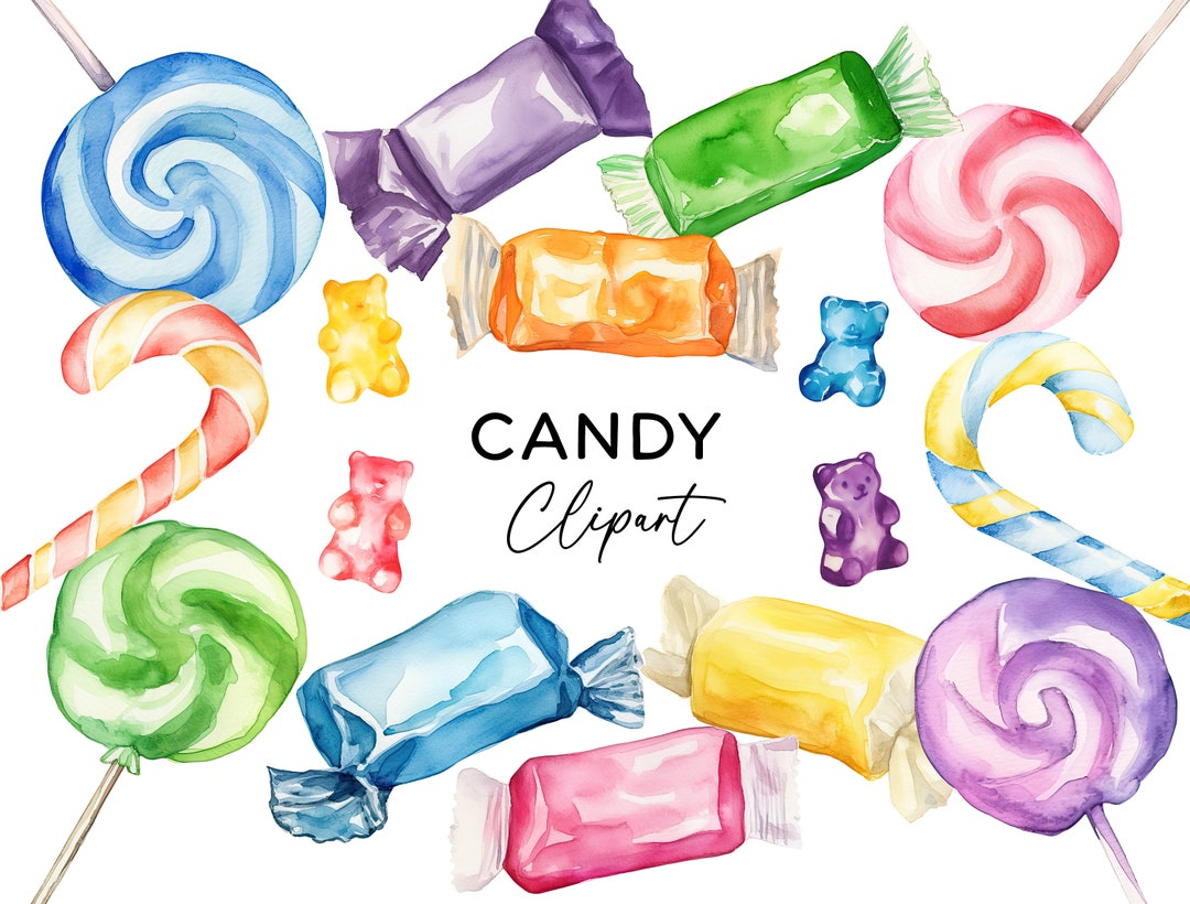 Candy Clipart Bundle, Watercolor Sweets Lollies Lollipop PNG Clip Art ...