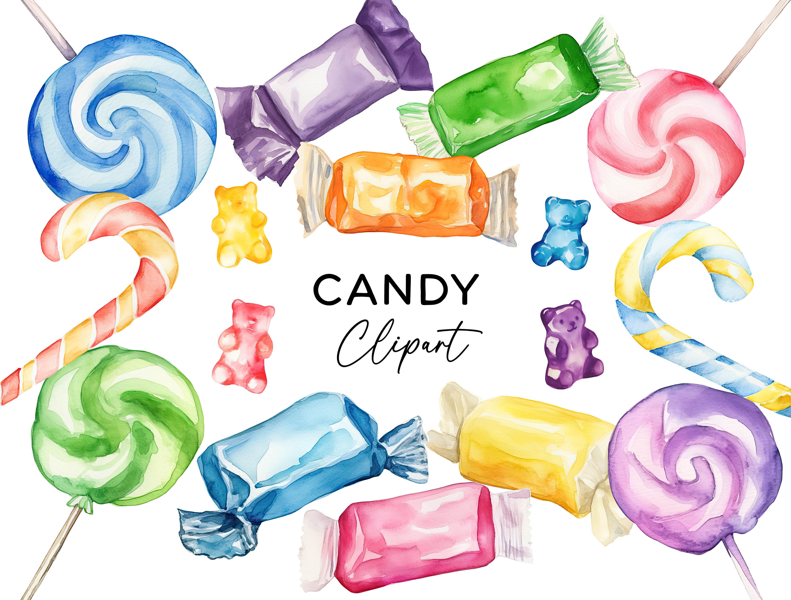 Candy Clipart Bundle, Watercolor Sweets Lollies Lollipop PNG Clip Art ...