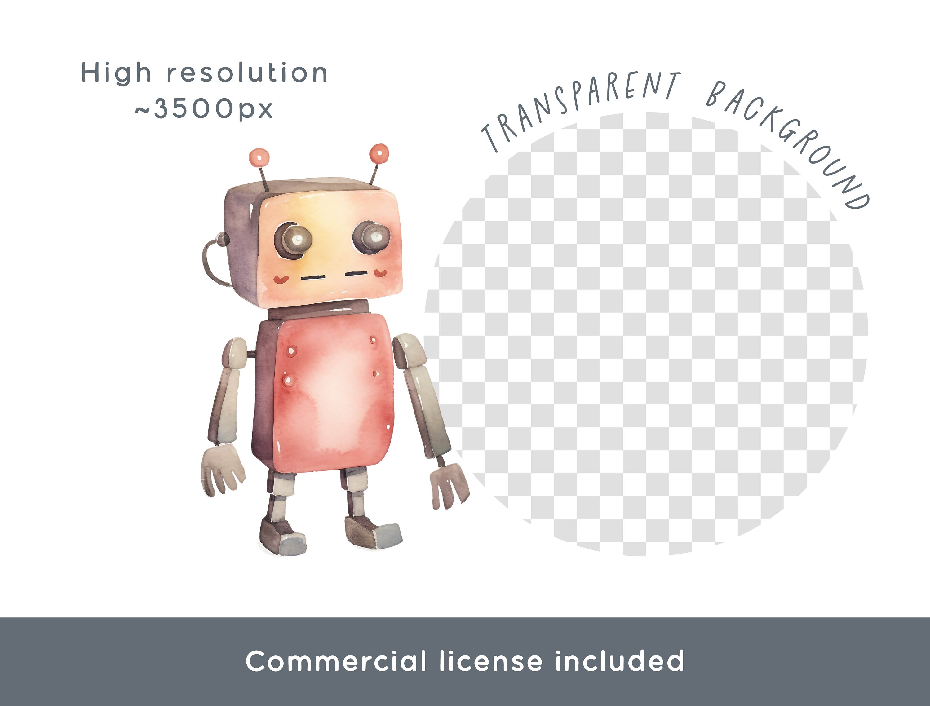 Robot Clipart Bundle Watercolor Cute Vintage Childrens Retro Mechanical ...