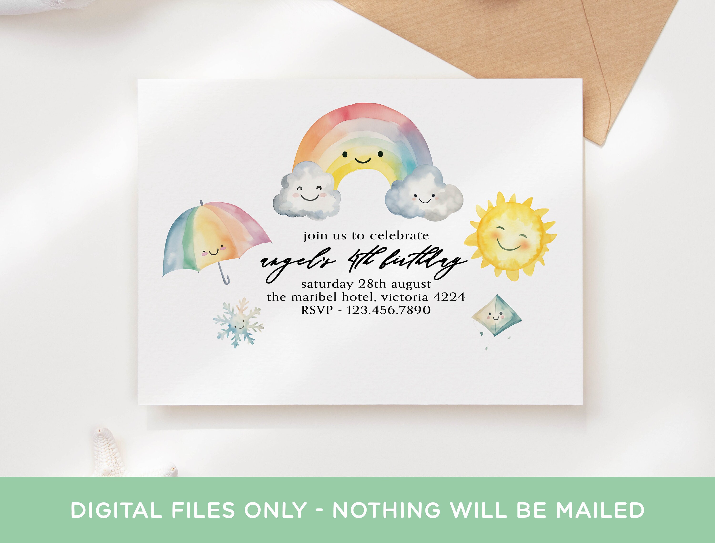 Weather Clipart Bundle, Watercolor Sun Cloud Rainbow Umbrella Moon Rain ...