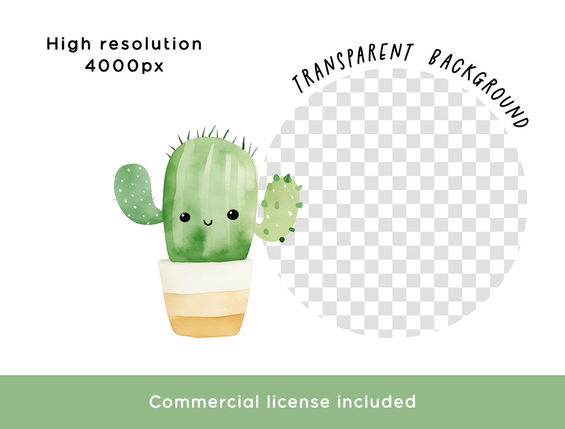 Cute Cactus Clipart Bundle, Happy Smiling Cartoon Kawaii Cactus Plants ...