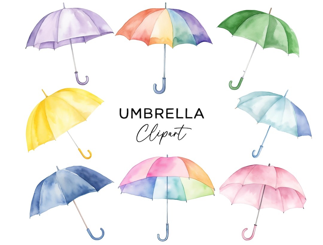 Umbrellas Clipart Bundle, Watercolor Brollies Rain Winter Graphics PNG ...