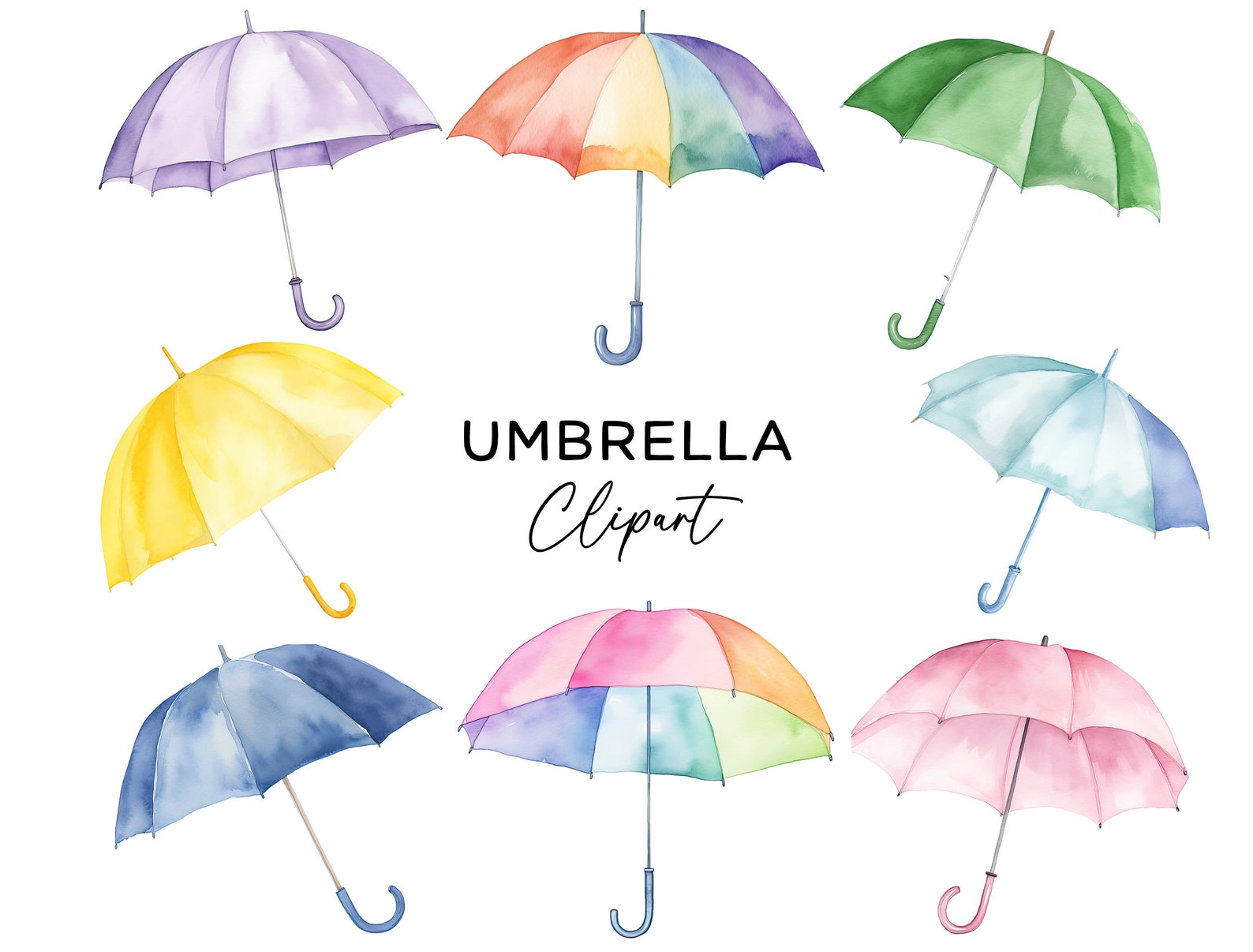 Umbrellas Clipart Bundle, Watercolor Brollies Rain Winter Graphics PNG ...