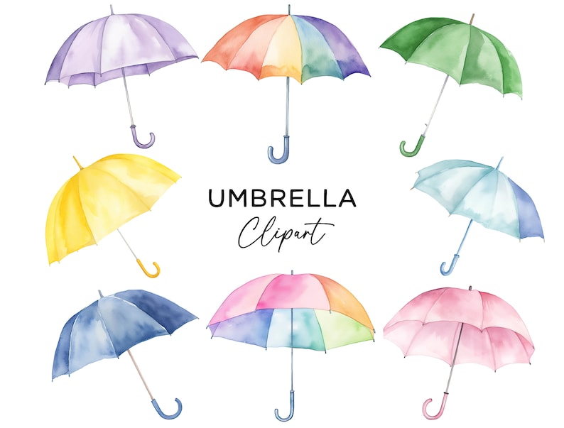 Umbrellas Clipart Bundle, Watercolor Brollies Rain Winter Graphics PNG ...
