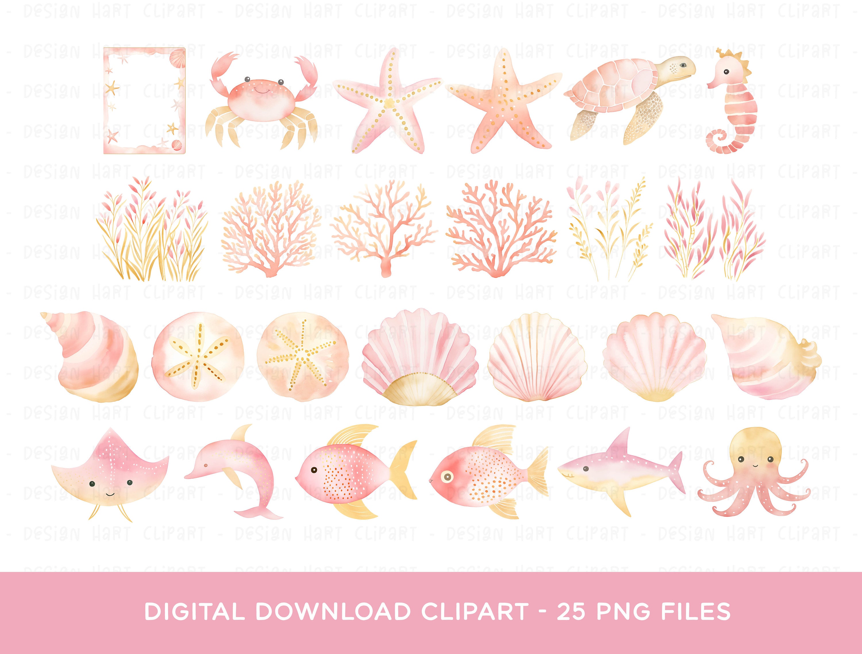 Ocean Clipart Bundle, Under the Sea Creatures Turtle Fish Dolphin Kid ...